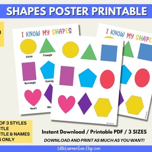 Printable Shapes Poster, Kid's Shapes Chart, Colorful Shapes Chart ...