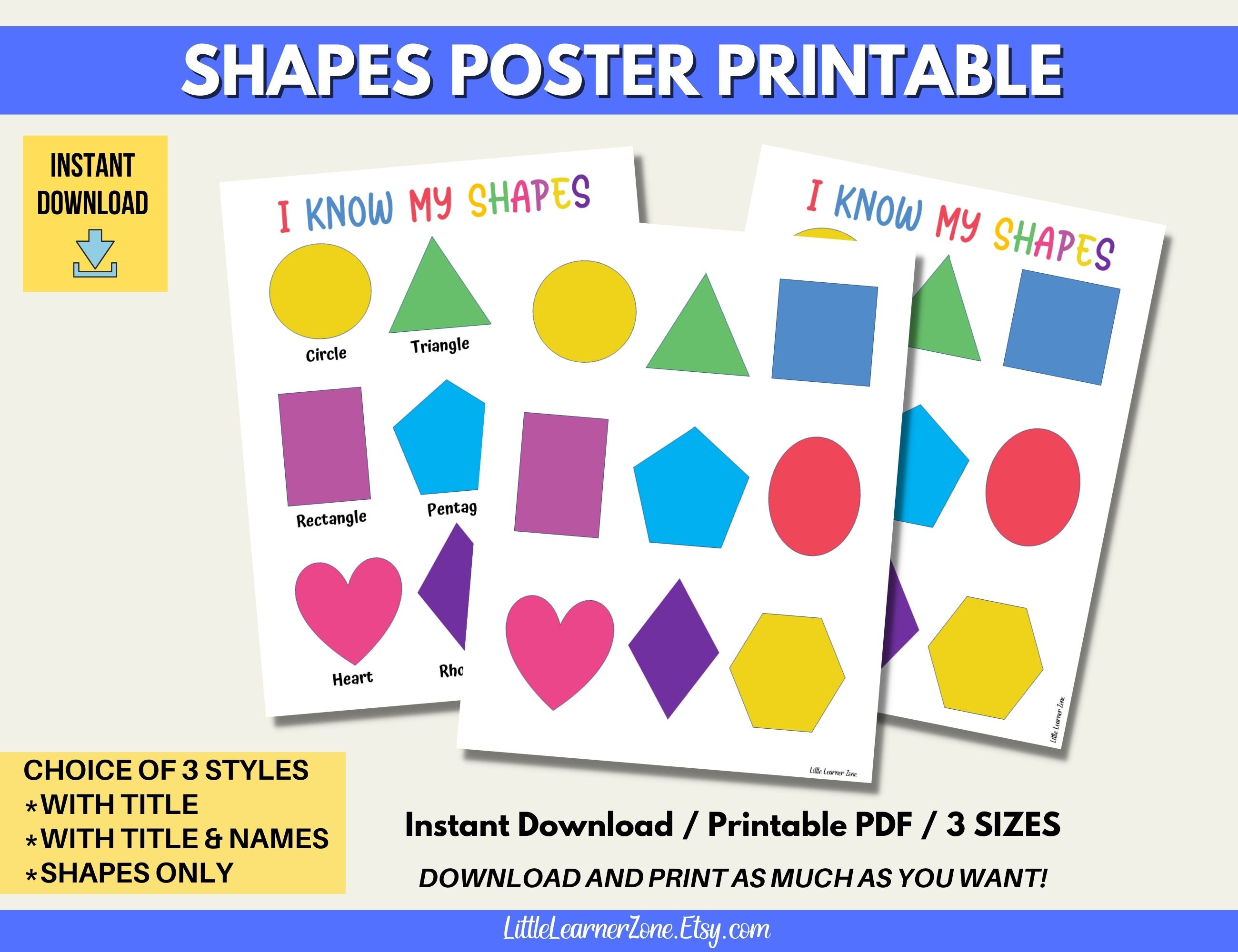 Printable Shapes Poster, Kid's Shapes Chart, Colorful Shapes Chart ...