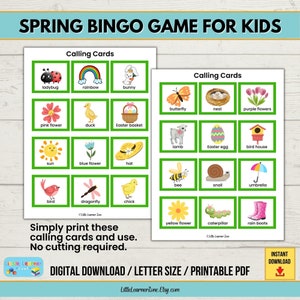 Spring Bingo Game for Kids, Spring Printable Game, Spring Family ...