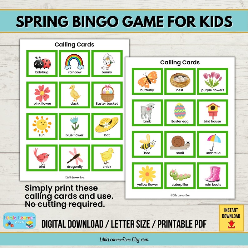 Spring Bingo Game for Kids, Spring Printable Game, Spring Family ...
