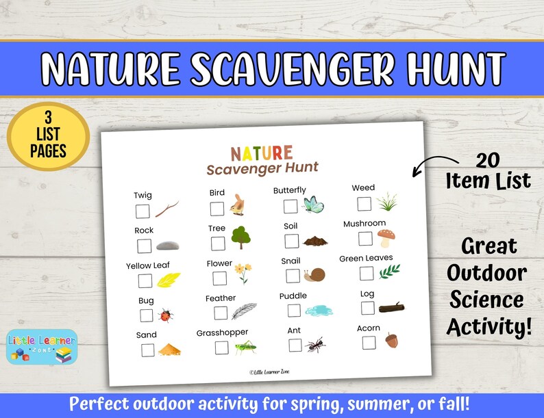 Nature Scavenger Hunt for Kids, Nature Scavenger Hunt Printable ...