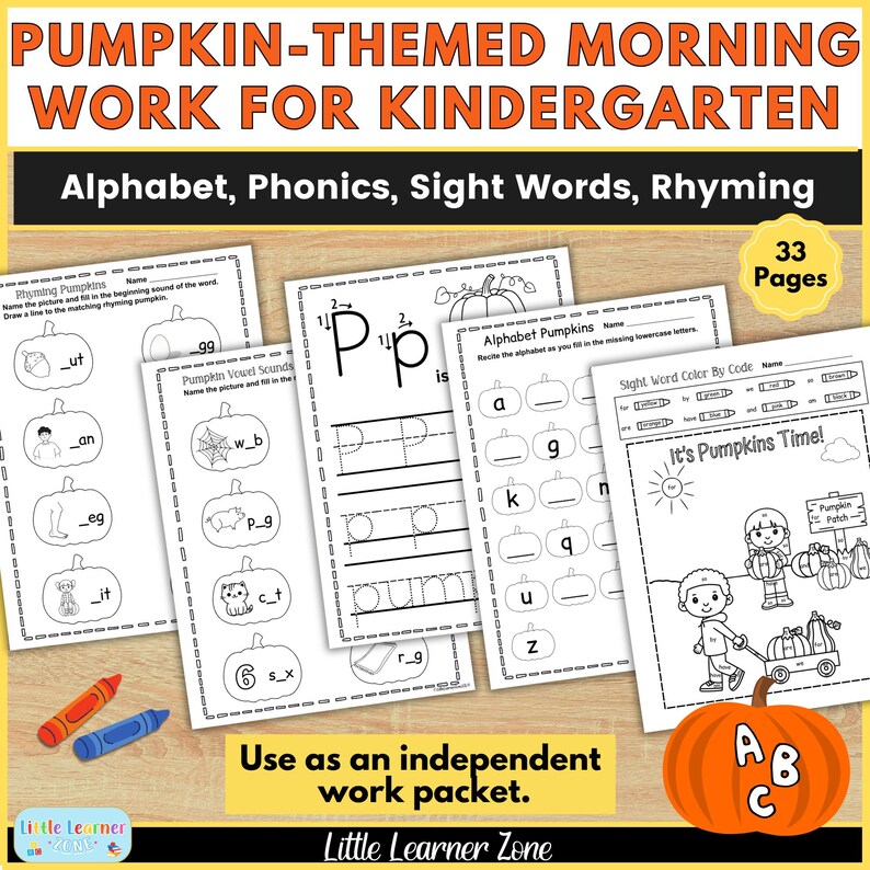 Kindergarten Morning Work Pumpkin-themed Worksheets, Independent Work ...