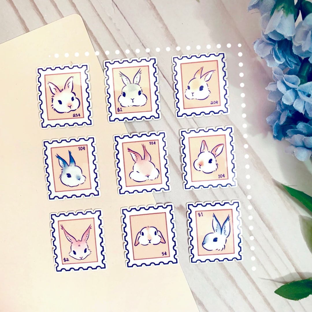Cute Bunny Stamp Stickers | Waterproof Vinyl Decals - Etsy