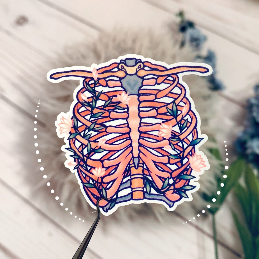 Floral Human Ribcage Sticker Botanical Anatomy Sticker Medical Skeleton ...