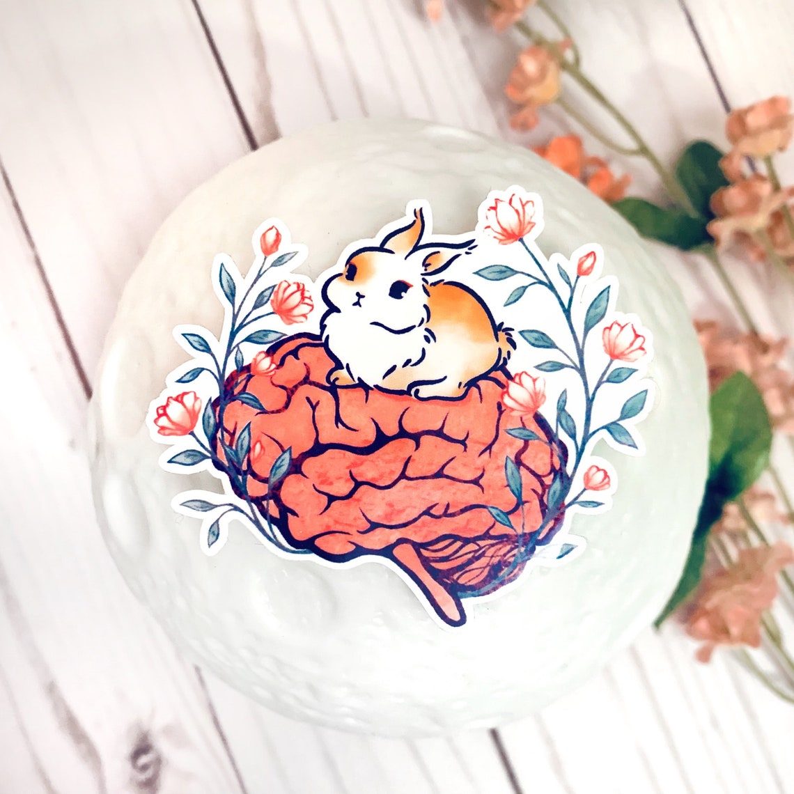 Cute Brain Bunny Sticker Anatomy Sticker With Flowers Cute - Etsy