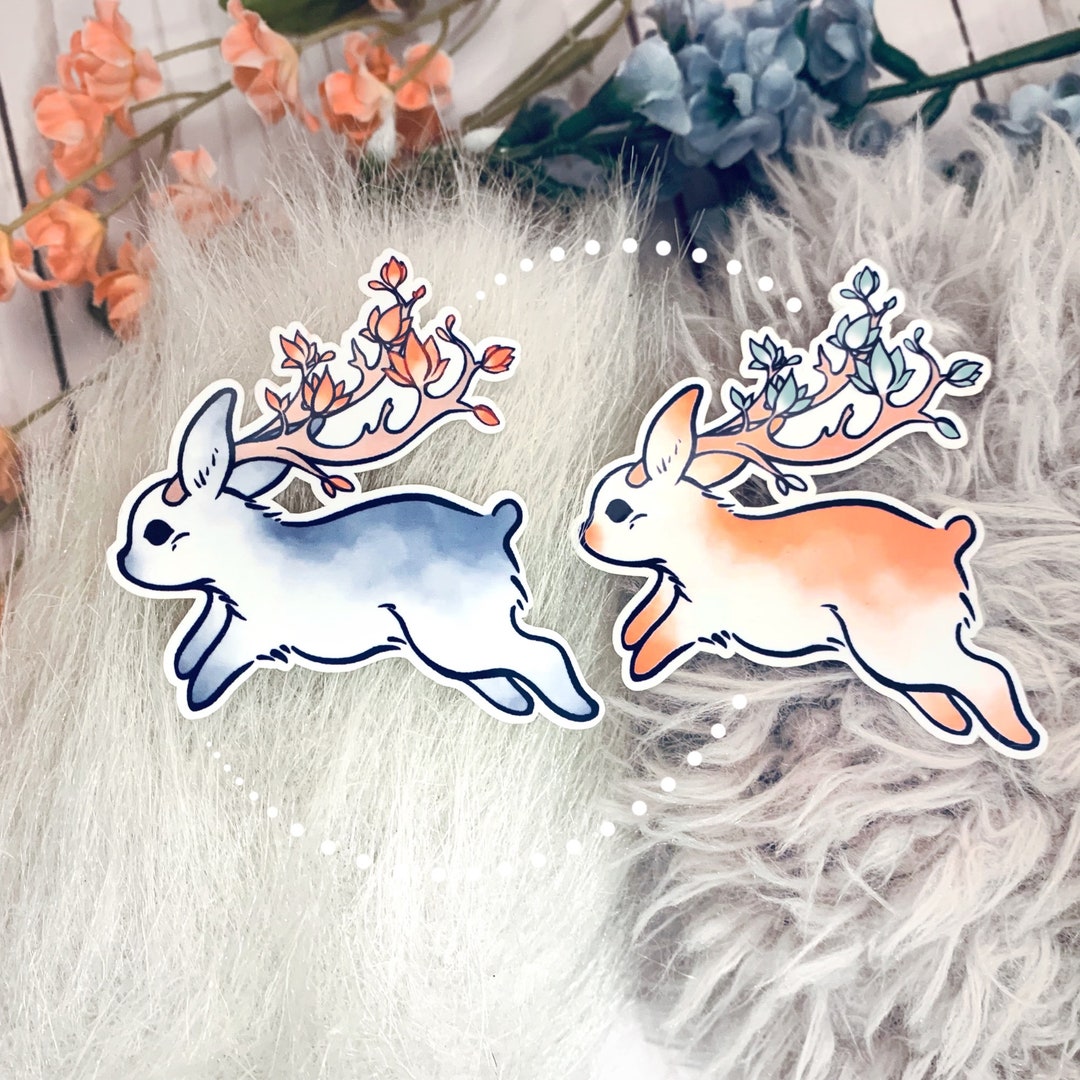 Two Jackalope Bunny Sticker Pack Floral Rabbit Cute Sticker Aesthetic ...