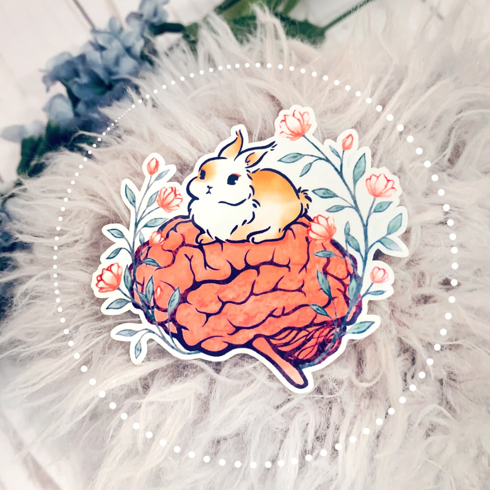 Cute Brain Bunny Sticker Anatomy Sticker With Flowers Cute - Etsy