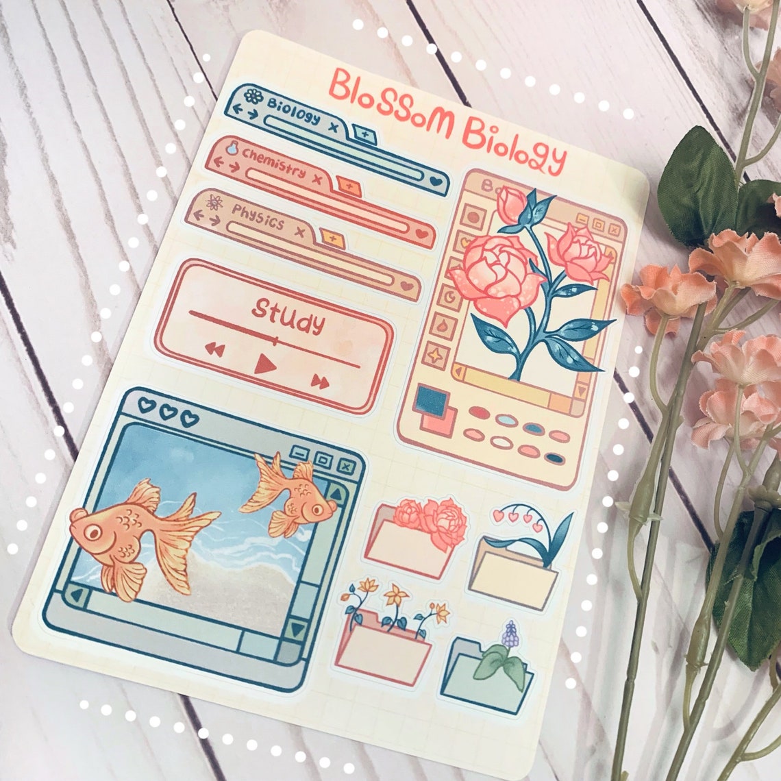 Cute Aesthetic Sticker Sheet Digital Art Floral Sticker | Etsy