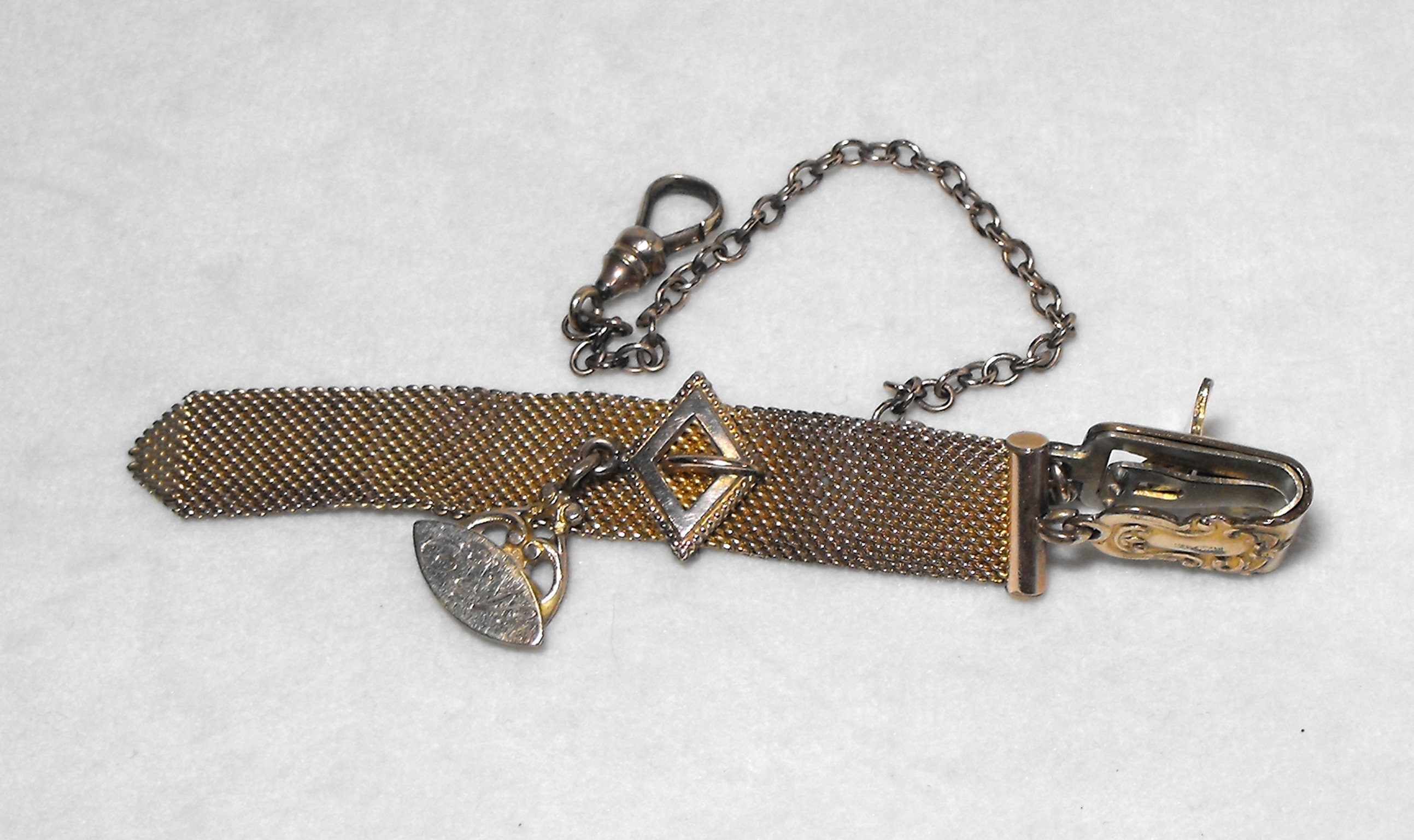 1903 1910 Signet Watch Chain, Mesh Belt and Buckle Motif, Gold Filled ...