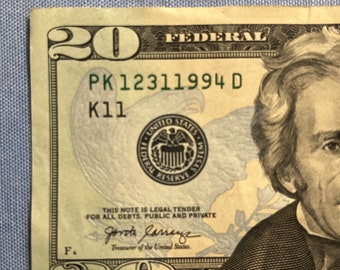 09101090 Fancy Serial Number Bank Note 20 Dollar Bill United States ...