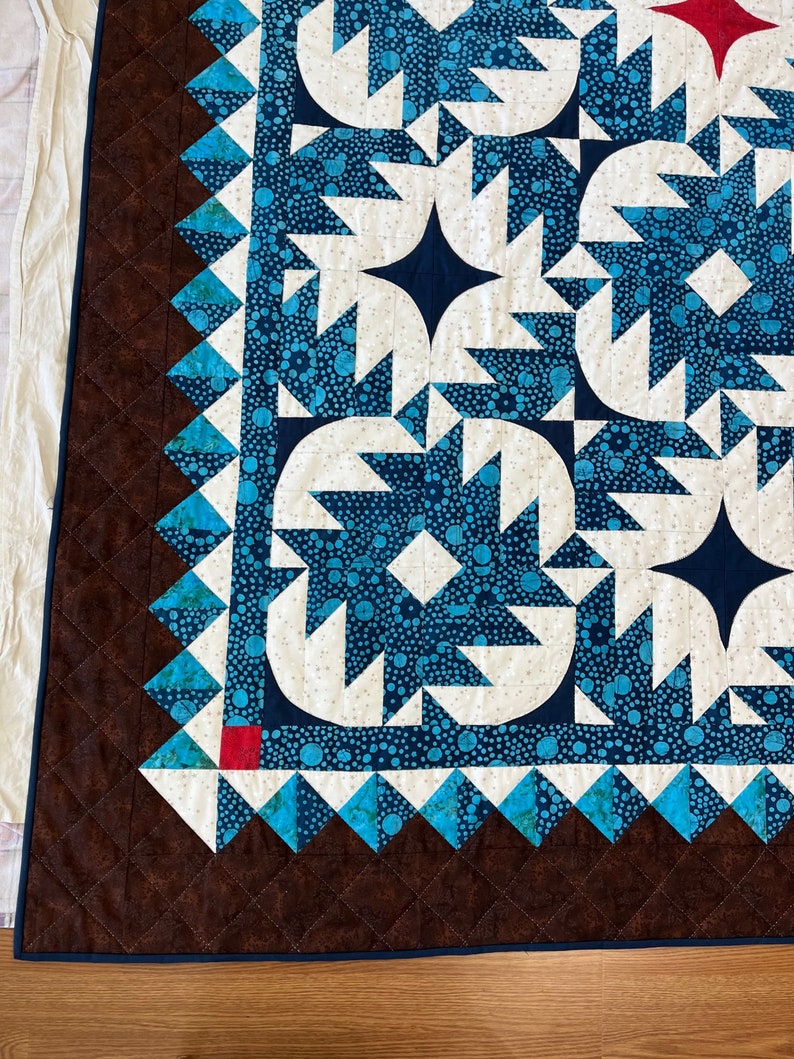 Blue Ridge Love Quilt Handmade Hand Quilted Red, Blue & Ivory Queen ...