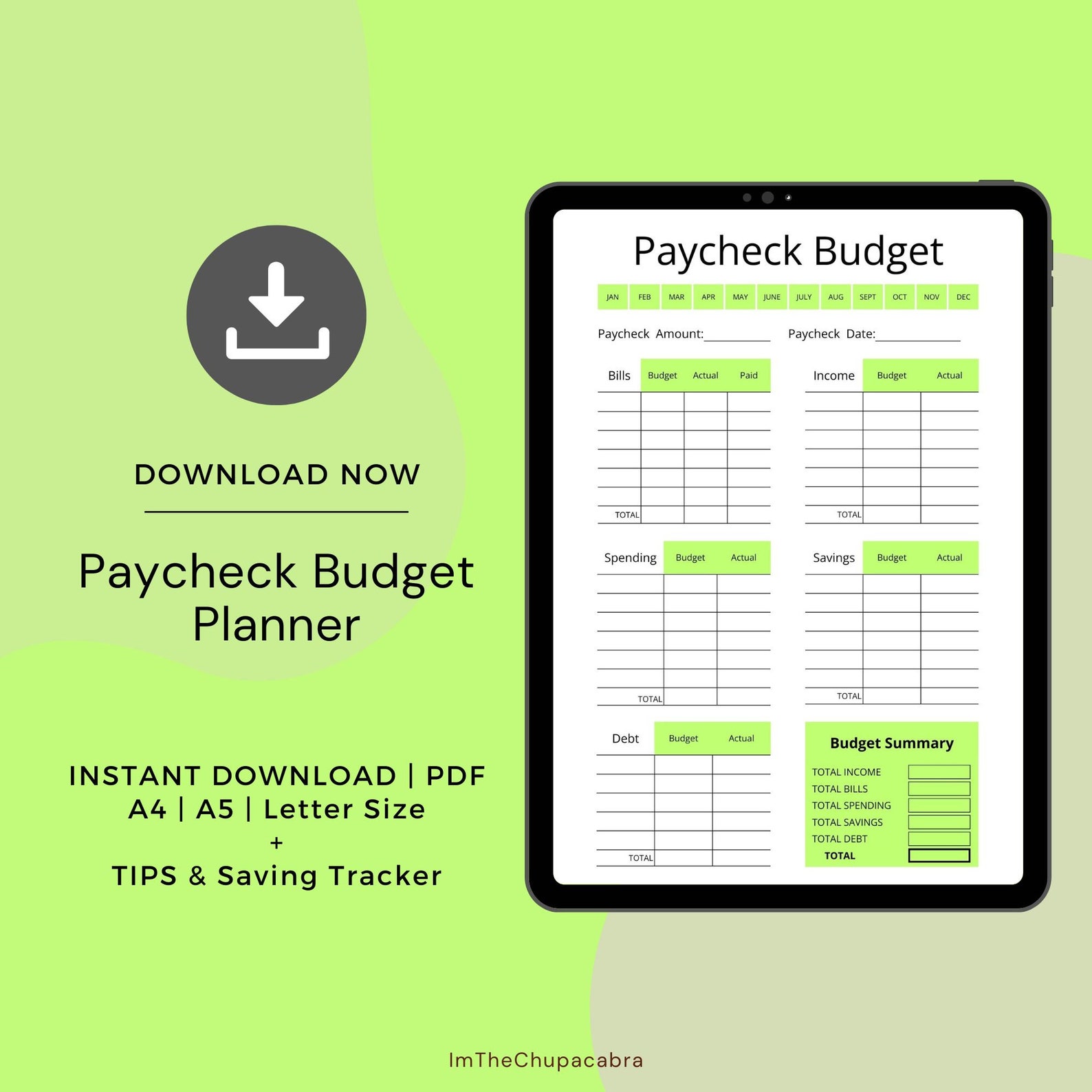 Paycheck Budget Planner, Bill Tracker, Budget Template (printable PDF ...