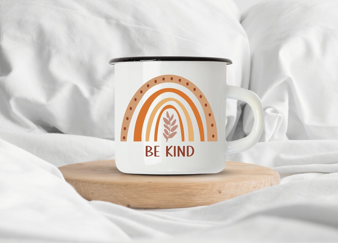 Enamel Mug Be Kind Black-personalizable-printed on Both Sides-rainbow ...