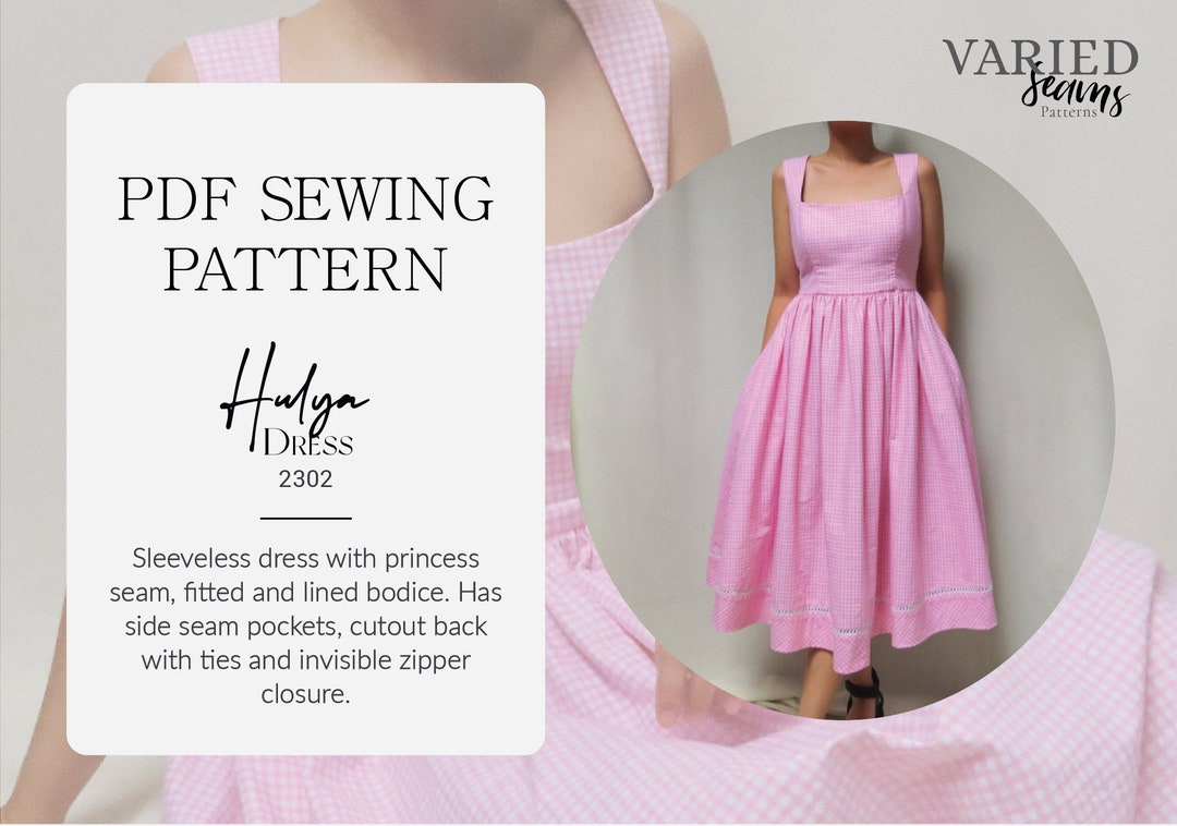 Square Neck Cut-out Back Bodice Dress ~~ PDF Sewing Pattern US Size 00 ...