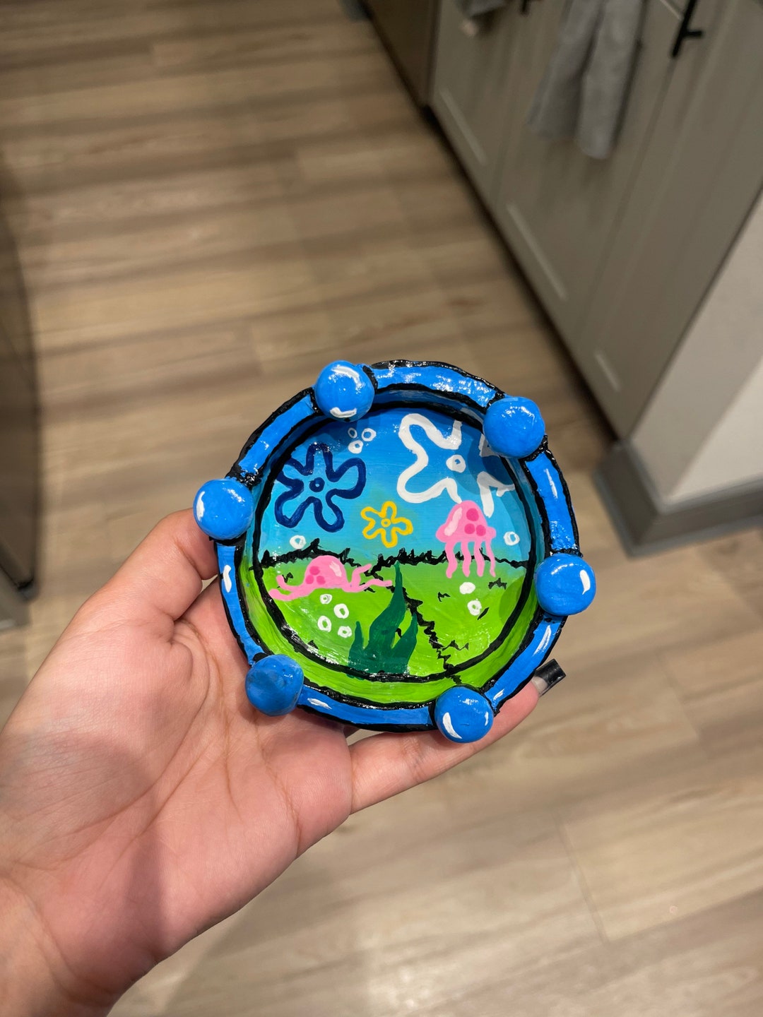 Spongebob Porthole Ashtray/ Handmade Clay Ashtray/ Spongebob/ Jellyfish ...
