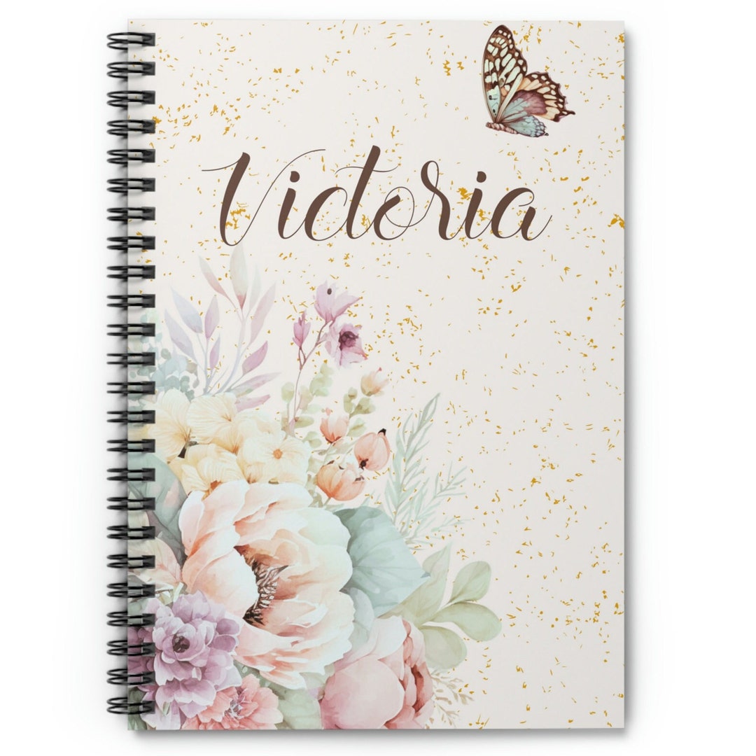 Personalized Journal Floral Gold Texture, Custom Diary Spiral Notebook ...