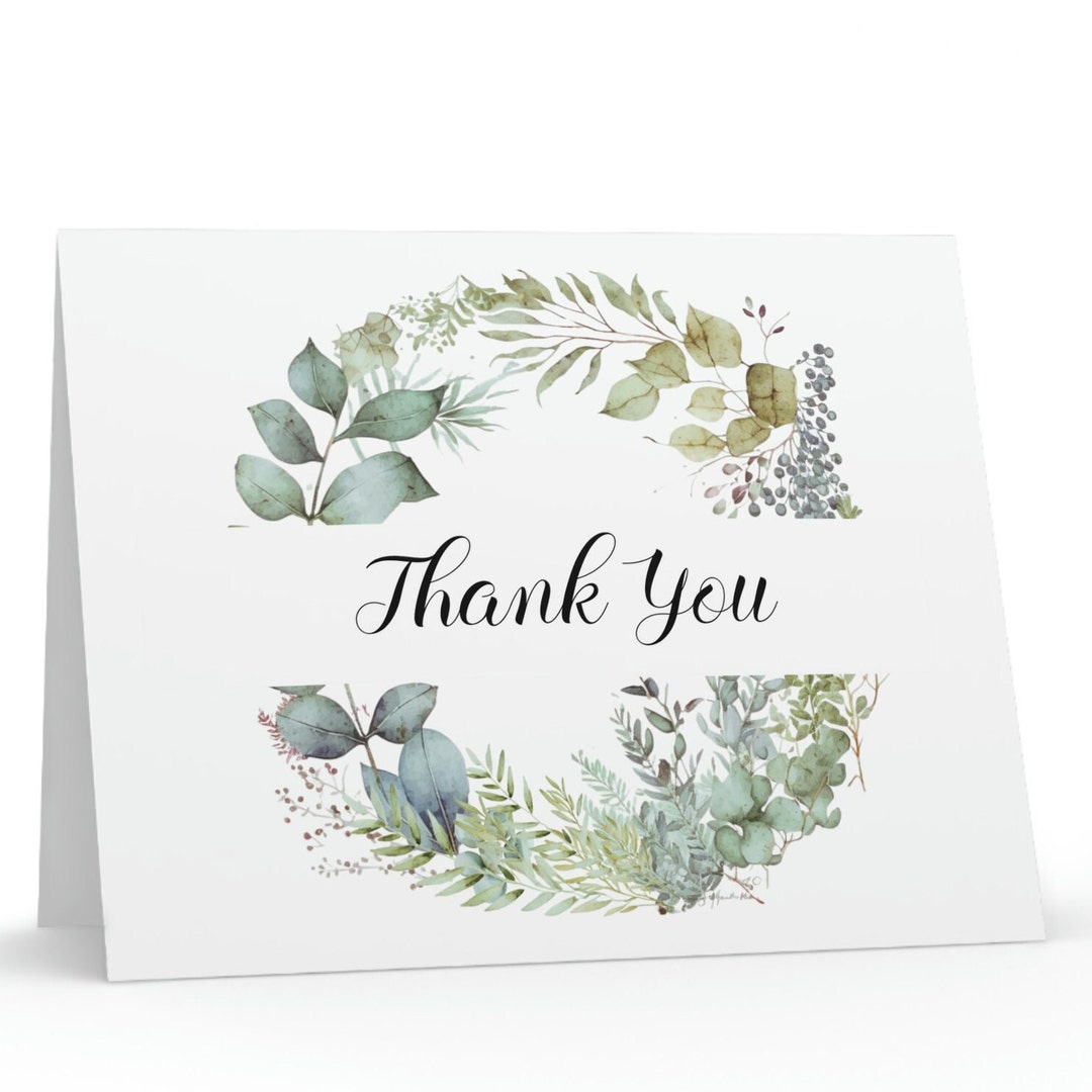 Thank You Greenery Wreath Thank You Cards Set of 8, 16, or 24 Pcs ...