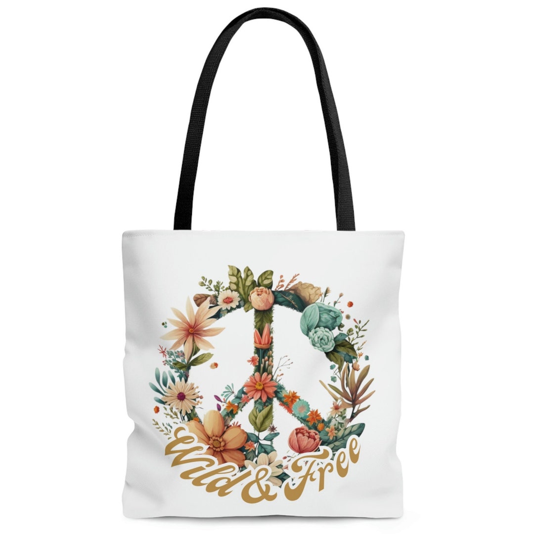 Peace Sign Tote Bag Floral Peace Sign Reusable Aesthetic Tote Bag White ...