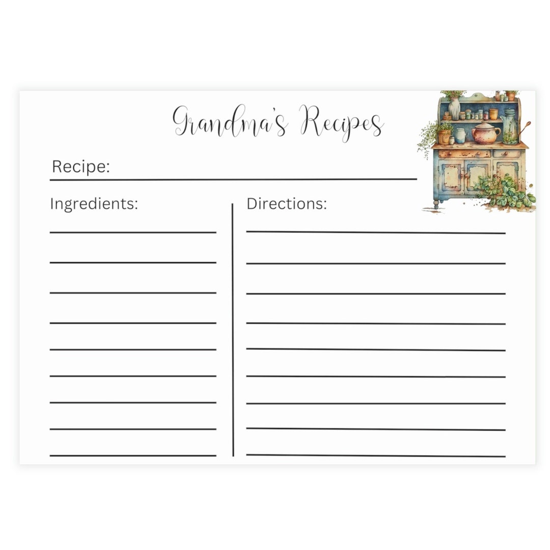 Recipe Cards Grandma's Recipes Card Cooking Lover Bundles of 10, 30 or ...