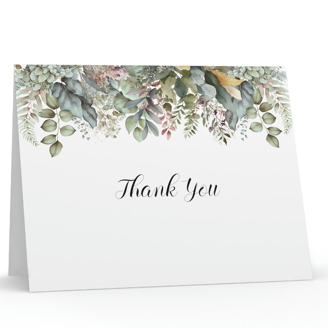 Thank You Greenery Garland Thank You Cards Set of 8, 16, or 24 Pcs ...
