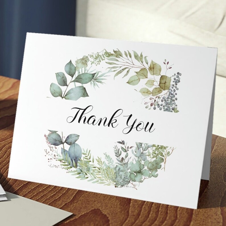 Thank You Greenery Wreath Thank You Cards Set of 8, 16, or 24 Pcs ...