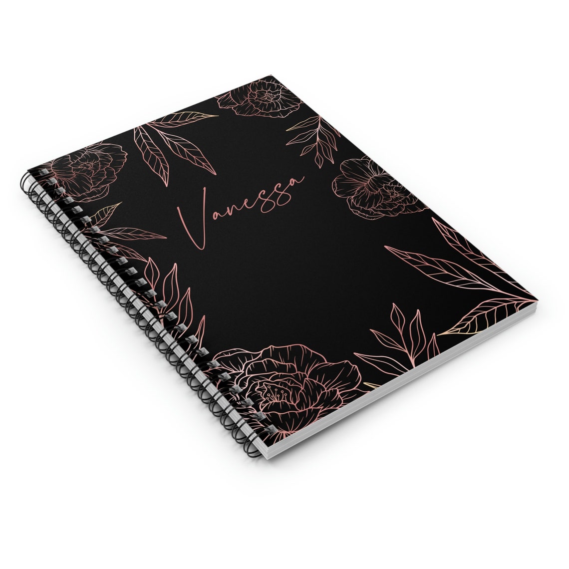 Personalized Journal Rose-gold & Black Floral Custom Diary Spiral ...