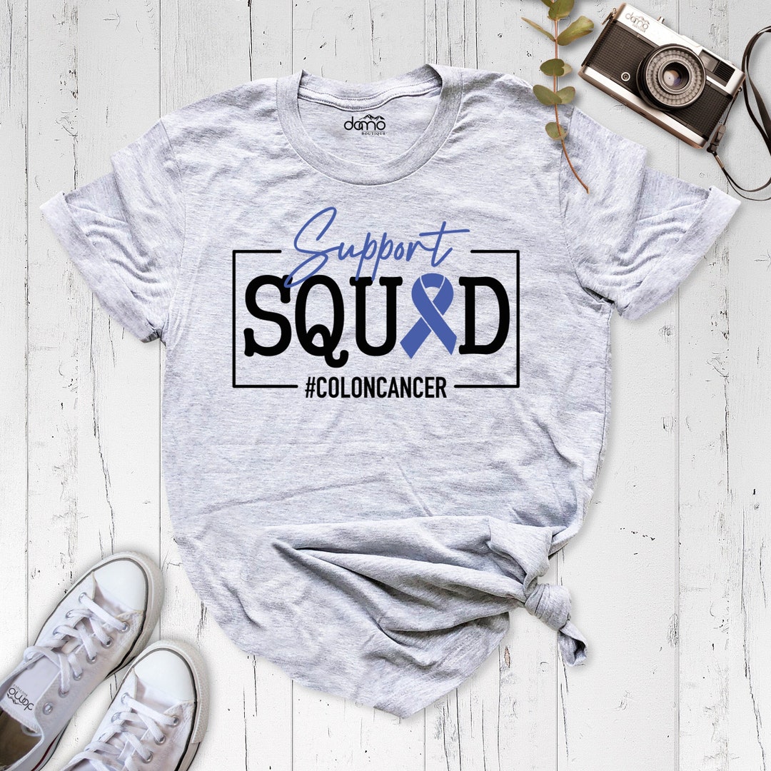 Support Squad Colon Cancer Shirt, Blue Ribbon Awareness Team Shirt ...
