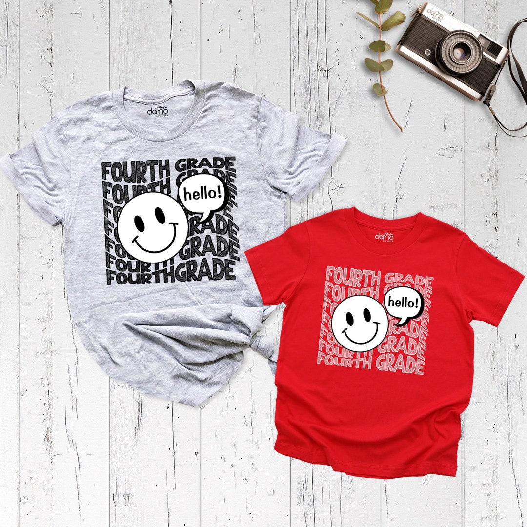 Hello Fourth Grade Shirt, Smile Face 4th Grade Shirt, Back to School ...