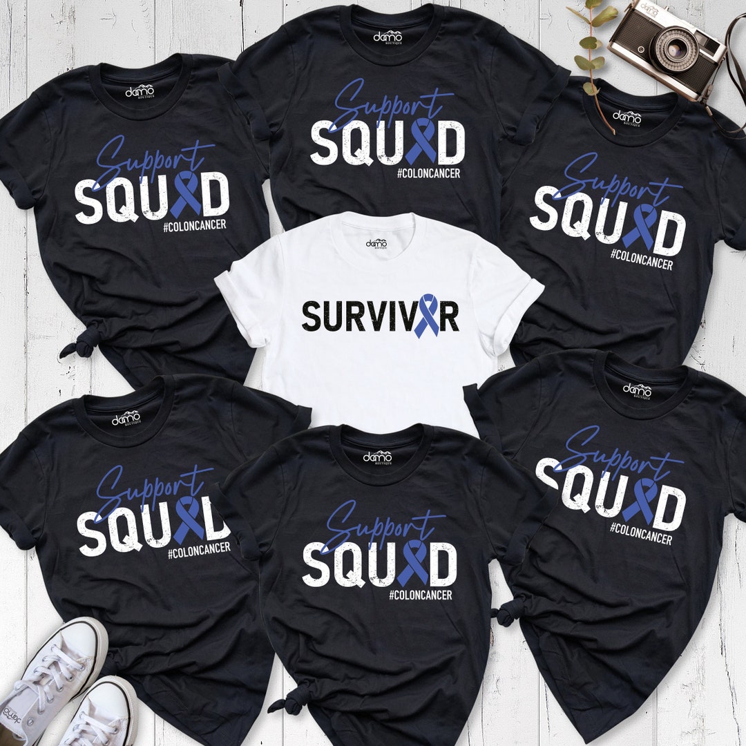 Colon Cancer Support Squad and Survivor Shirt, Colon Cancer Dark Blue ...