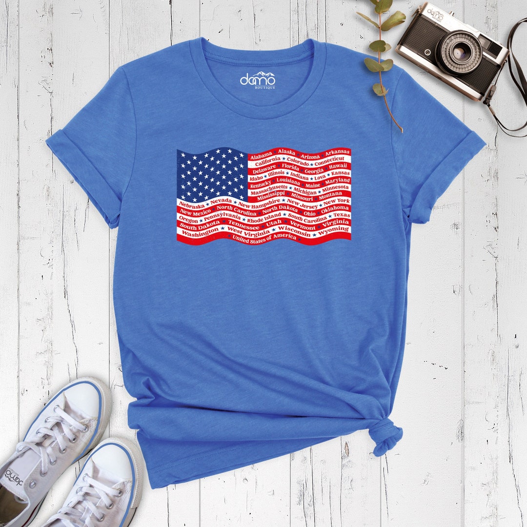 Vintage American Flag Tee With States Shirt, Fourth of July Tees ...