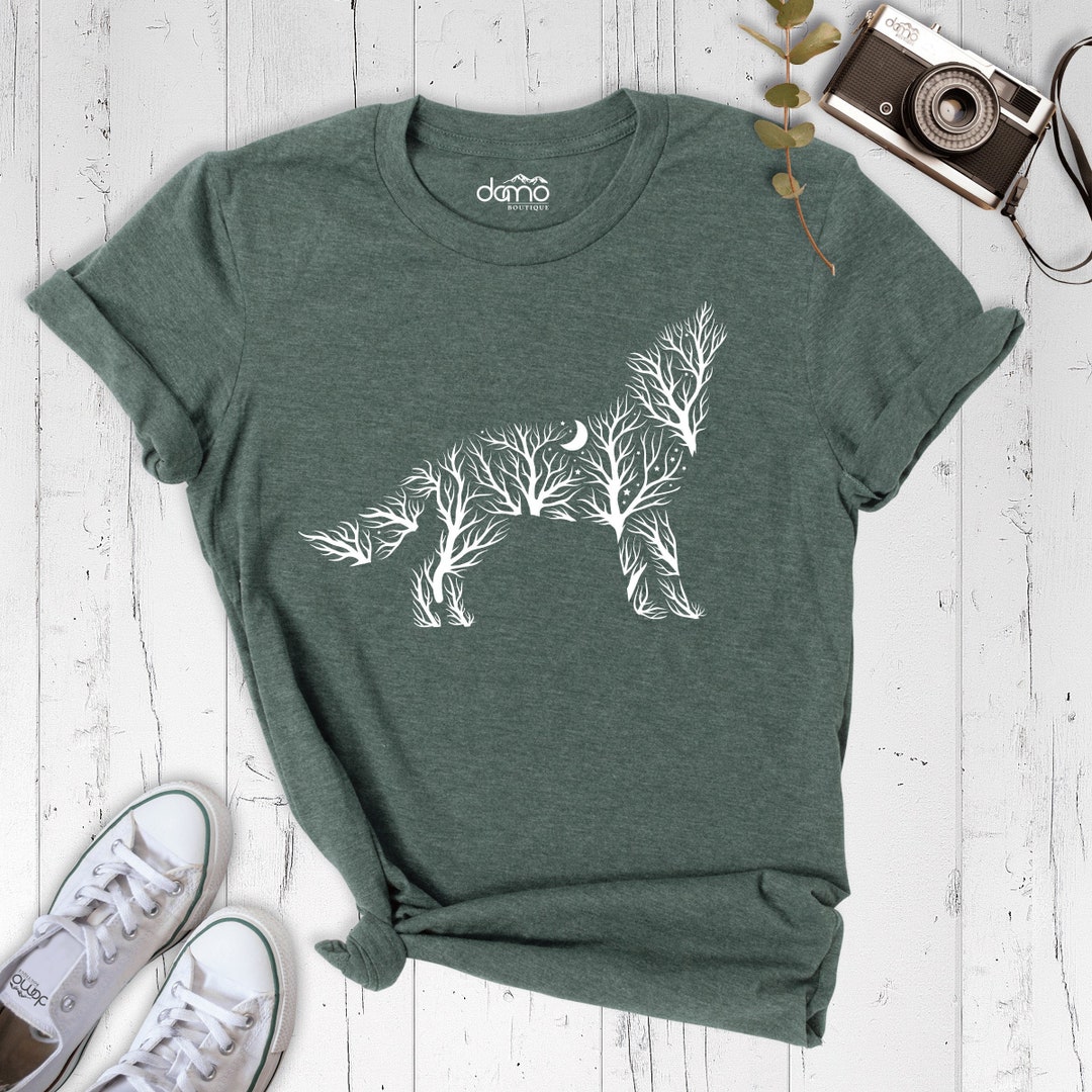 Wolf Shirt, Howling Wolf Shirt, Wildlife Shirt, Floral Wolf T-shirt ...