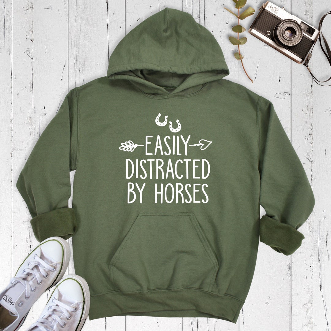 Easily Distracted by Horses Hoodie, Horse Sweatshirt, Horse Lover Long ...