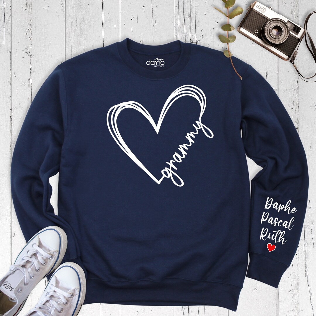 Grammy Heart Sweatshirt With Kids Name on Sleeve, Custom Grandma Long ...