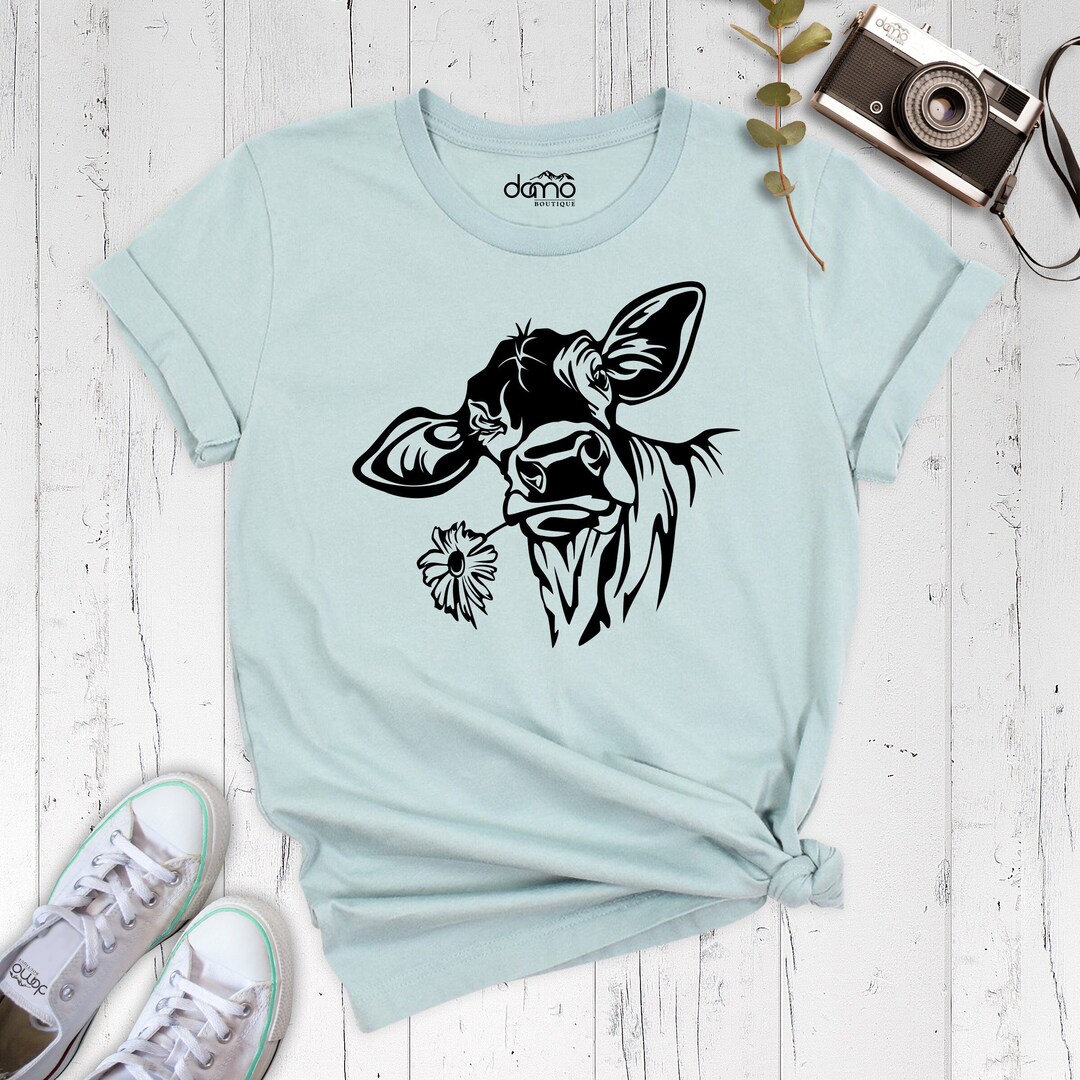 Cow Shirt, Cow With Flower Shirt, Farm Girl Shirt, Cute Farm Shirt, Cow ...