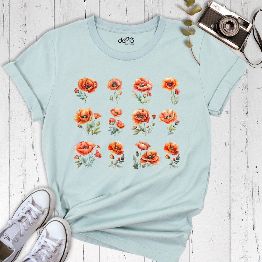 Watercolor Poppy Flowers Shirt, Spring Shirt, Botanical Shirt, Red ...