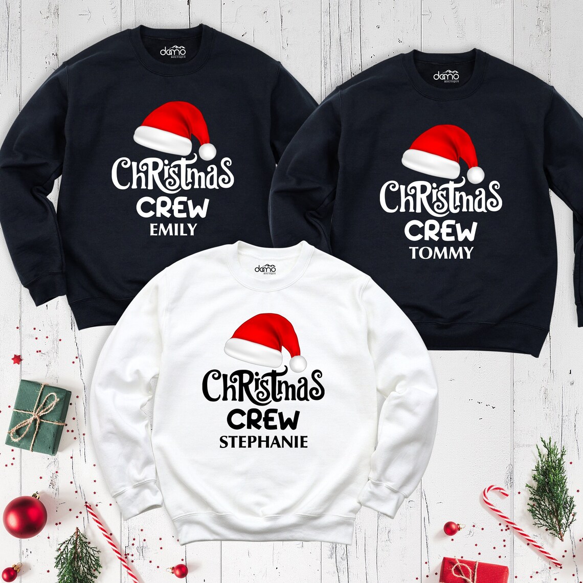 Custom Christmas Crew Sweatshirt, Family Matching Christmas Long Sleeve ...