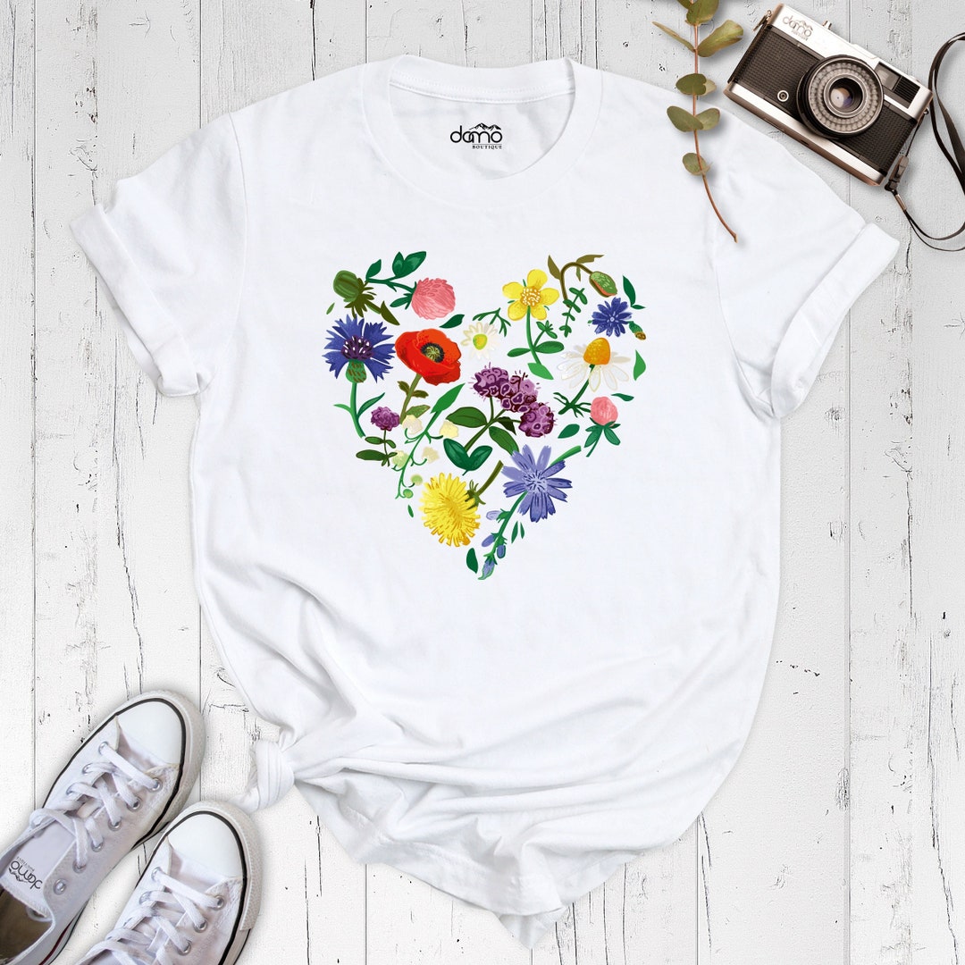 Floral Heart Shirt, Wild Flowers Shirt, Plant Lady Shirt, Botanical ...