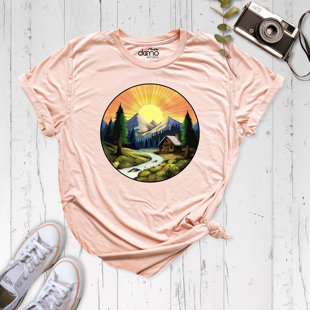 Sunset Landscape Shirt, Sun and Mountain Shirt, Adventure Tshirt ...