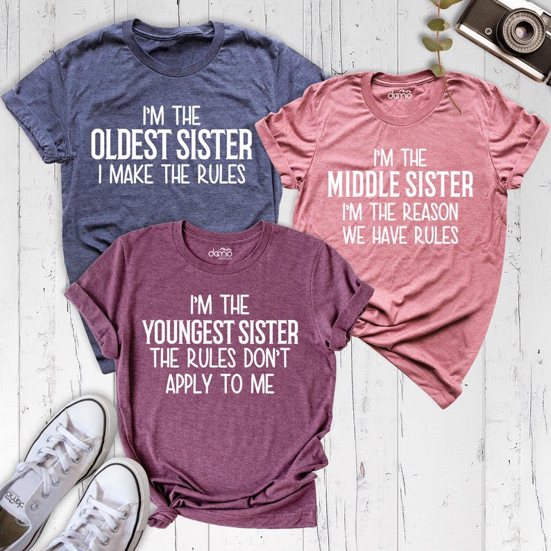 Funny Siblings Rules Shirts Sister Matching Tee, Oldest Youngest Middle ...