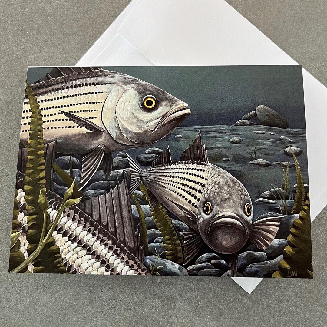 Striped Bass Fish Greeting Card, Blank Fishing Note Card ...