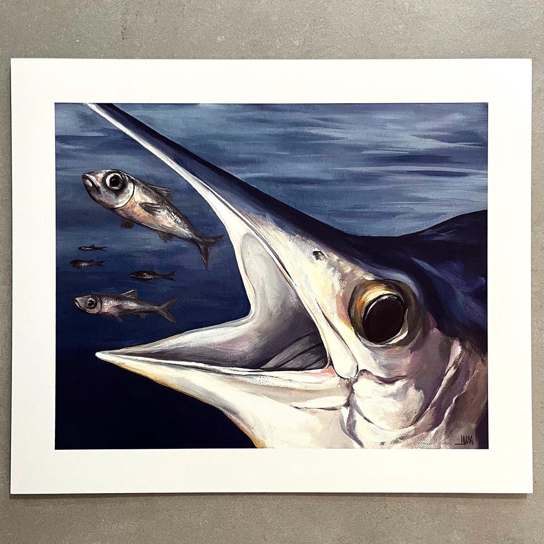 Marlin Fish Painting Art Print, 8 X 10 Inch Ocean Artwork, Offshore ...