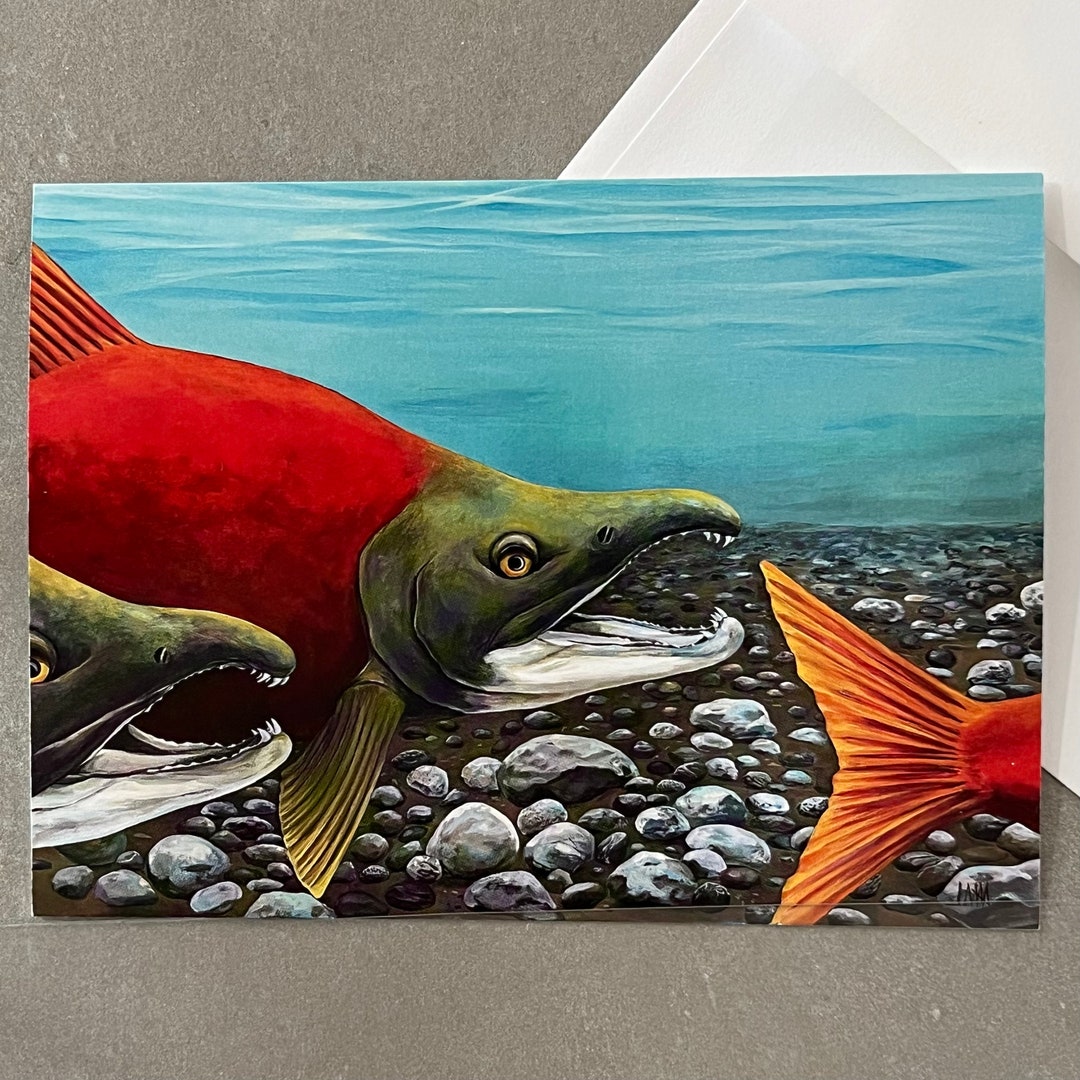 Sockeye Salmon Fish Greeting Card, Blank Note Card, Congratulations ...