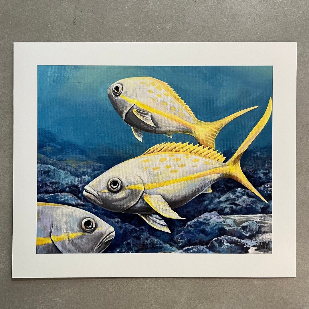 Yellowtail Fish Painting Art Print, 8 X 10 Inch Ocean Artwork, Offshore ...