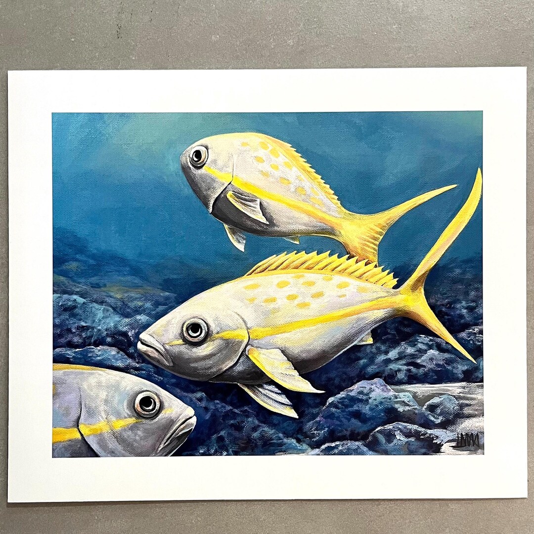 Yellowtail Fish Painting Art Print, 8 X 10 Inch Ocean Artwork, Offshore ...