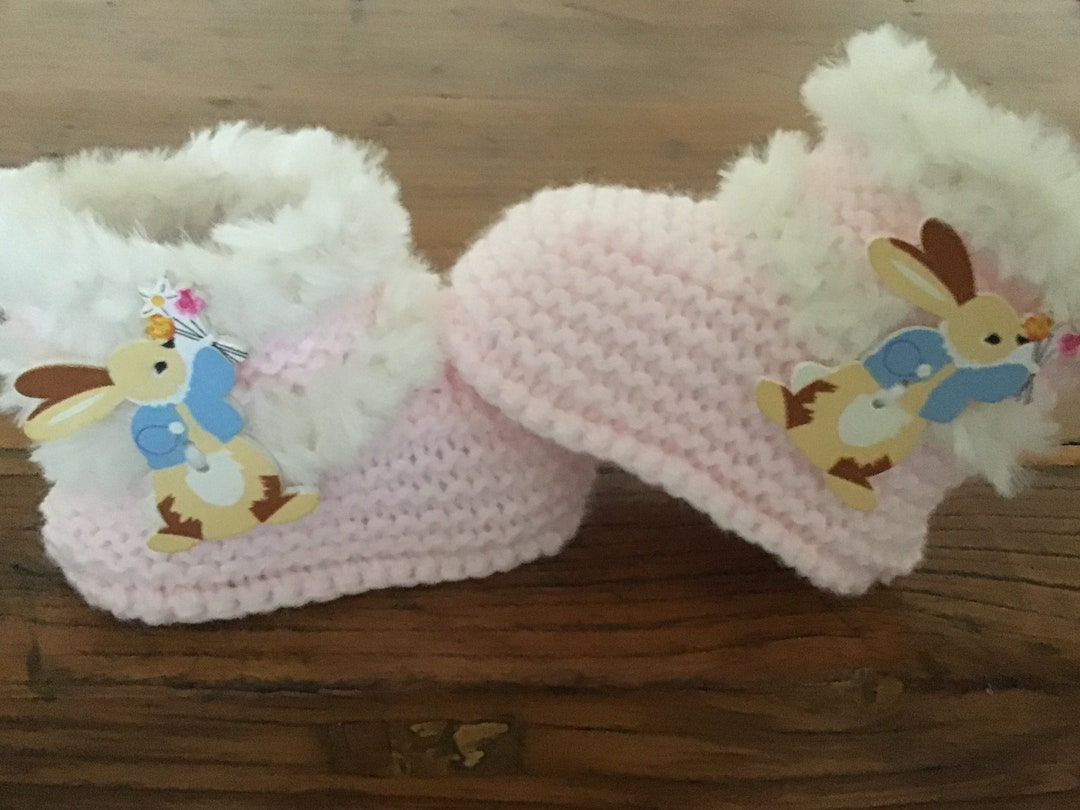 Knitted Baby Girl Booties - Peter Rabbit - Size 0 to 3 Months - Etsy UK