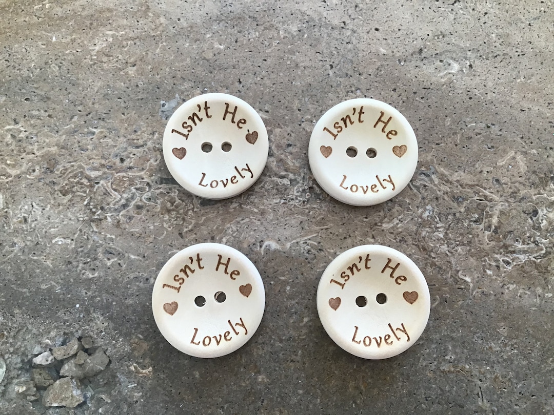 Six Round Wooden Baby Boy Buttons, Isnt He Lovely, Wooden Buttons Size ...