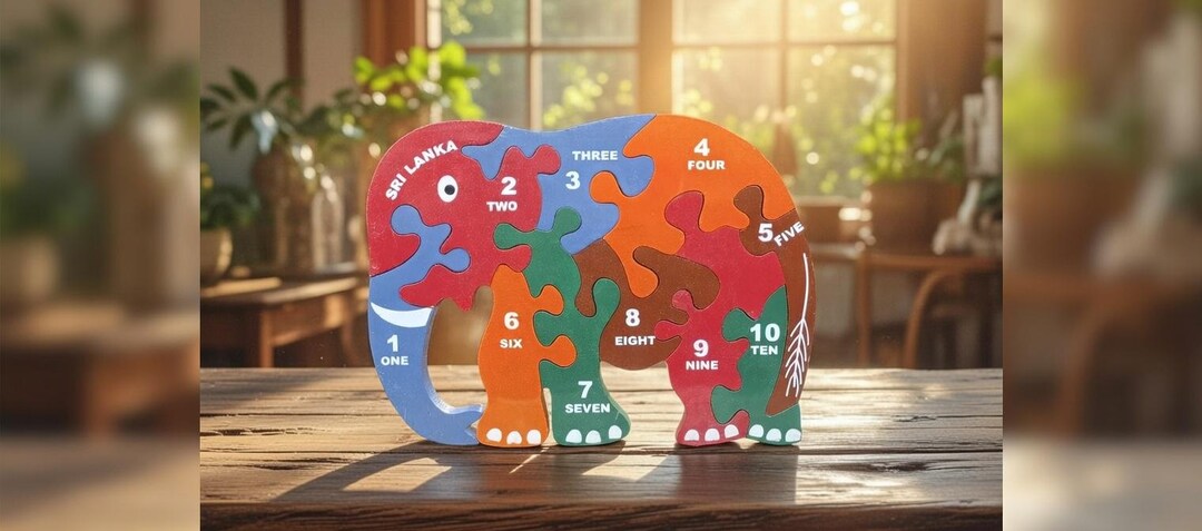 Wooden Elephant Number Puzzle | Montessori Learning Toy, Sri Lanka - Etsy