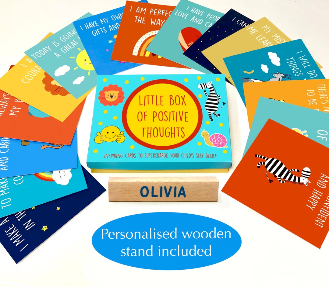Kids Positive Affirmation Cards With Personalised Wooden Stand. Helping ...