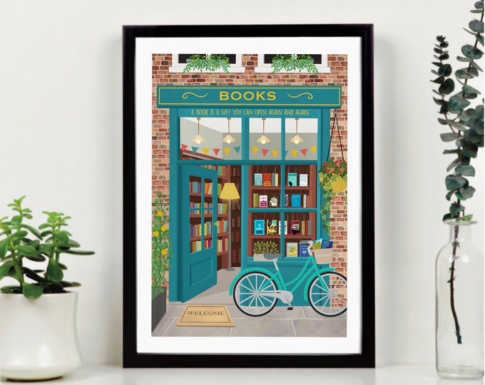 Book Lovers Print, Cosy Books Scene Print, Books and Cat Print, A4 ...