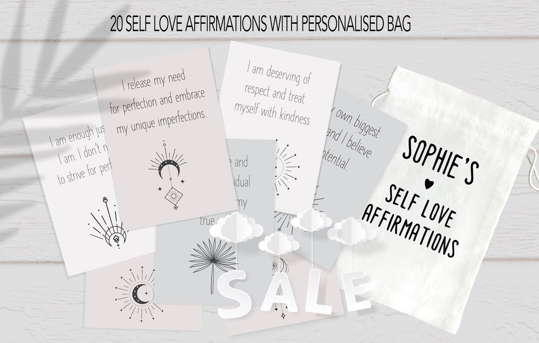 Self Love Affirmation Cards - in Personalised Bag - Affirmation Cards ...
